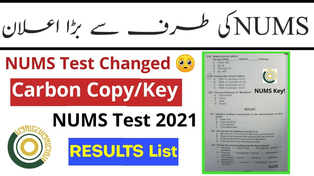 NUMS Test Results Announced/NUMS Test 2021 Carbon & Key Announced/NUMS ...