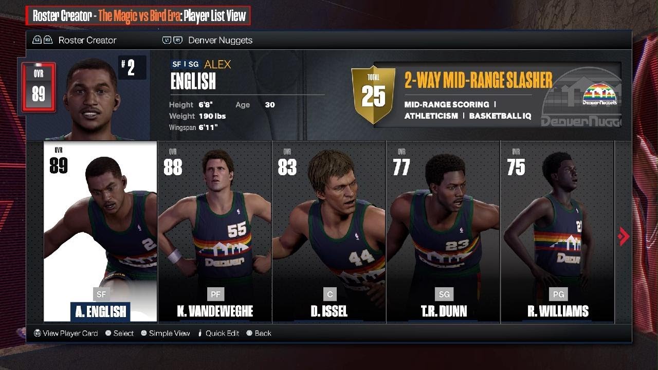 NBA 2K24: Denver Nuggets 1983-84 classic team (PS5) Magic vs Bird ...