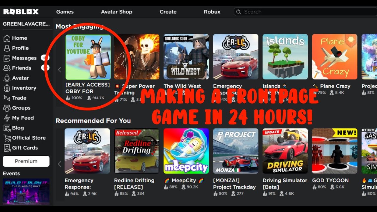 Making a FRONT PAGE GAME In 24 Hours! ROBLOX - YouTube