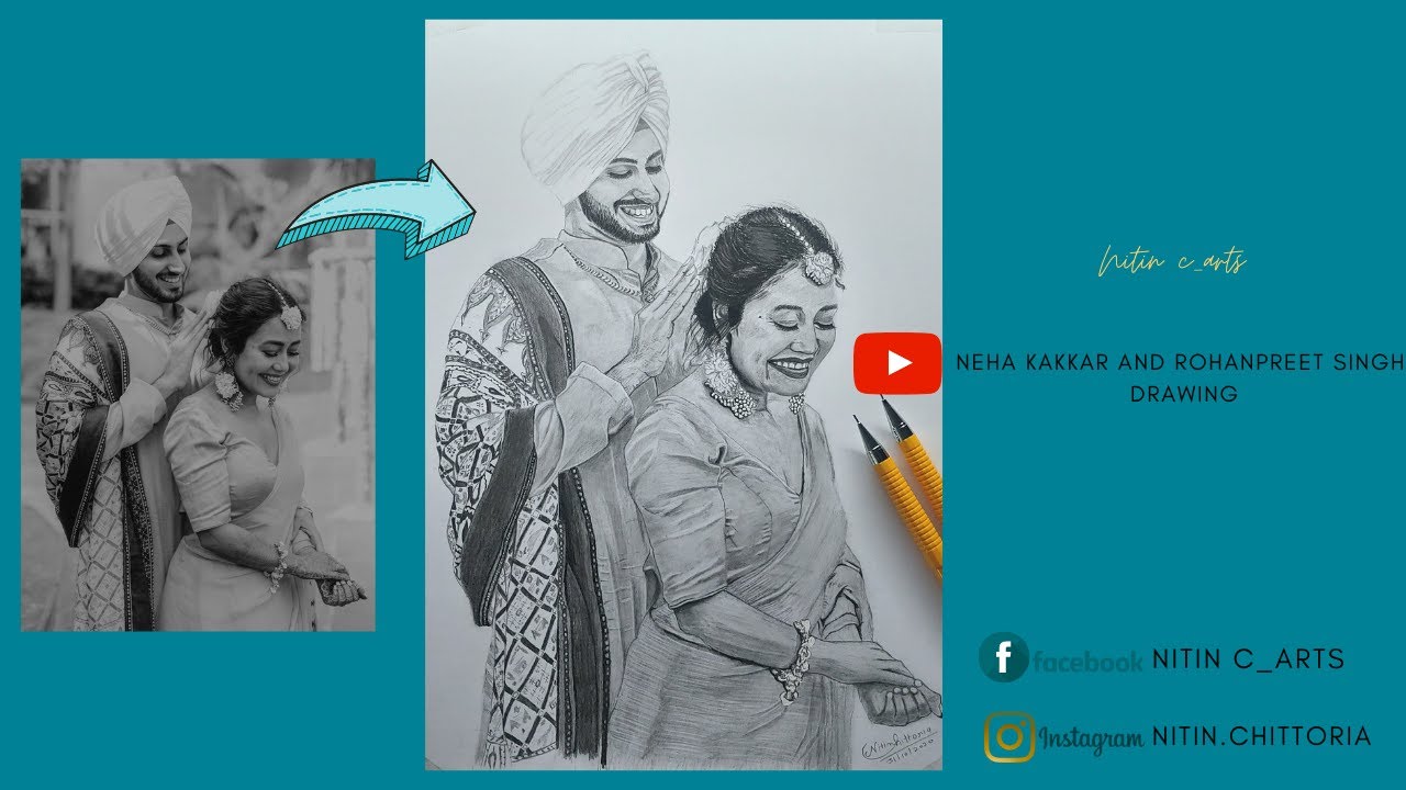 Neha Kakkar & Rohanpreet Singh wedding drawing || neha kakkar drawing ...