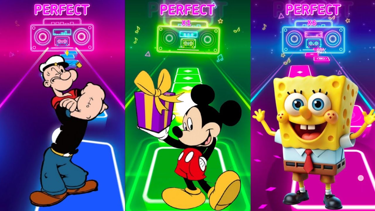 Popeye/Mickey Mouse/SpongeBob Multiple Colours Race With Funniest Song ...