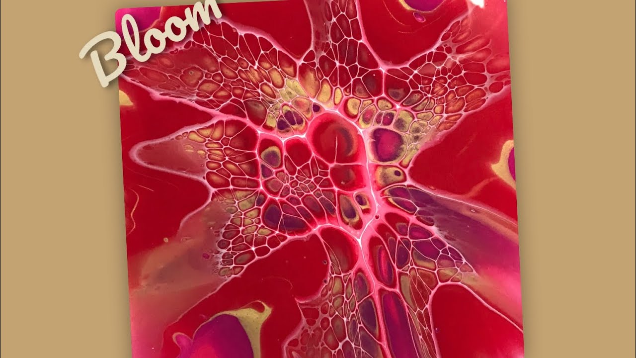 (620) Bloom Technique, Red and Metallic Gold, Super, Acrylic Pouring ...