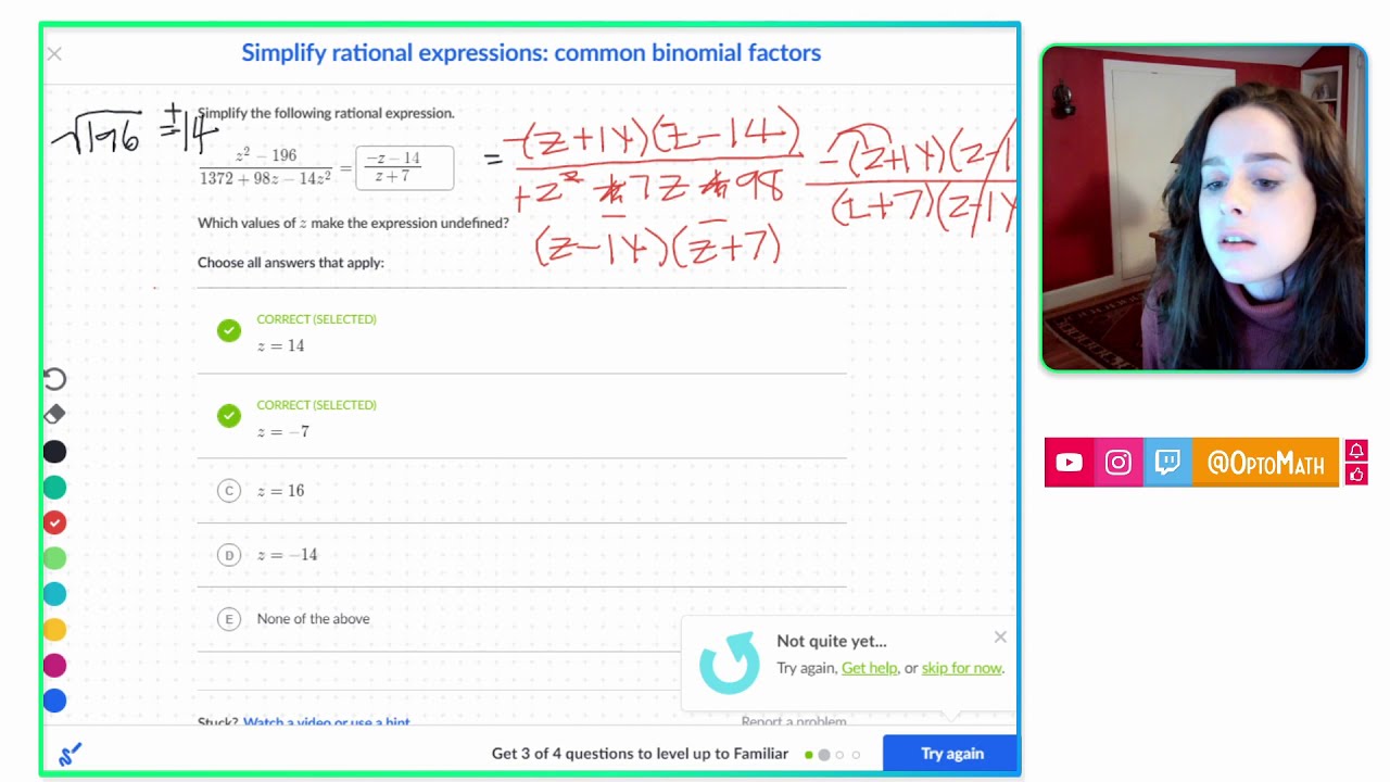 Simplify Rational Expressions: Common Binomial Factors on Khan Academy ...