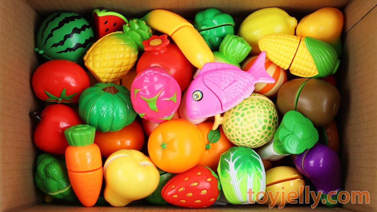Learn names of Fruits & Vegetables with Velcro Cutting Toys in box ...