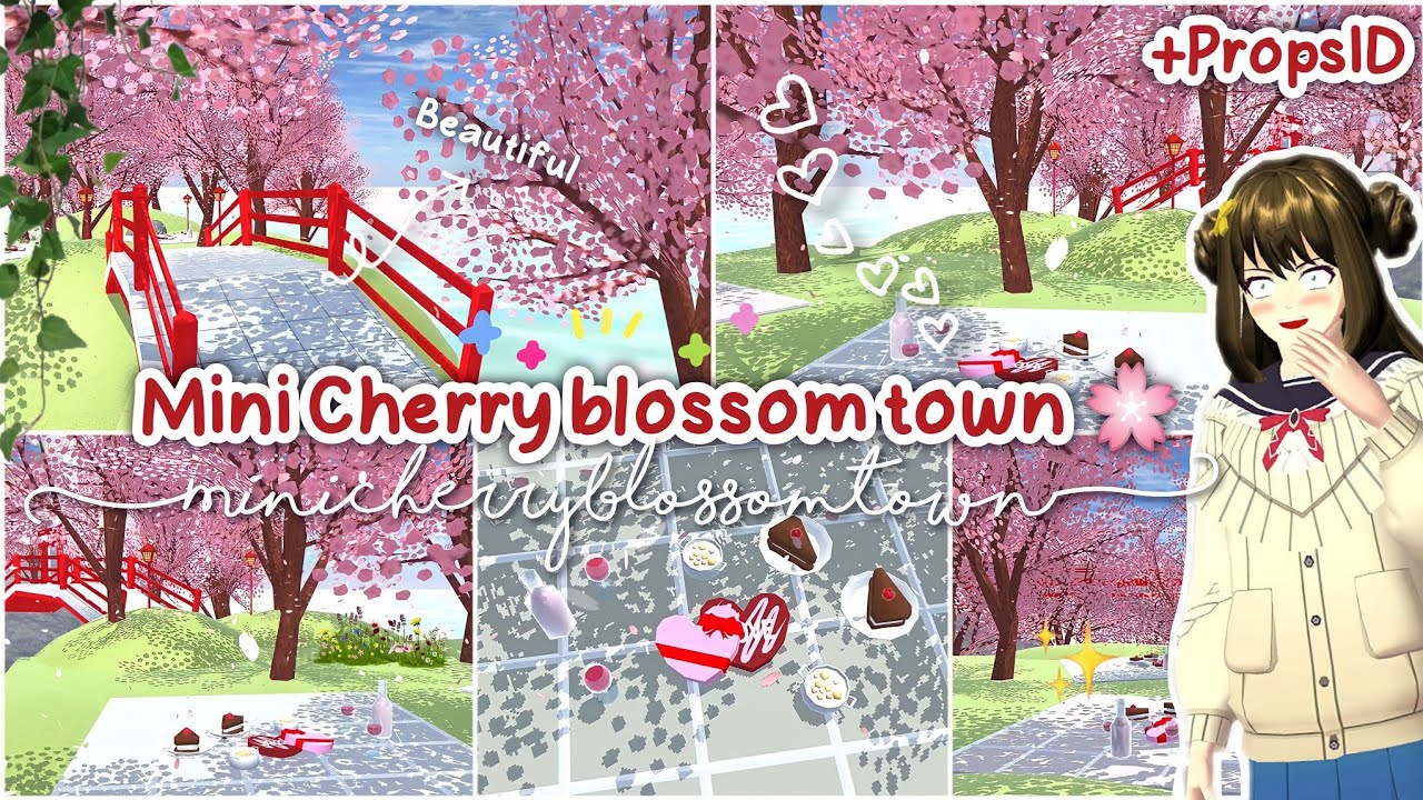Mini Cherry Blossom Town🌸 + PropsID : Sakura School Simulator - YouTube