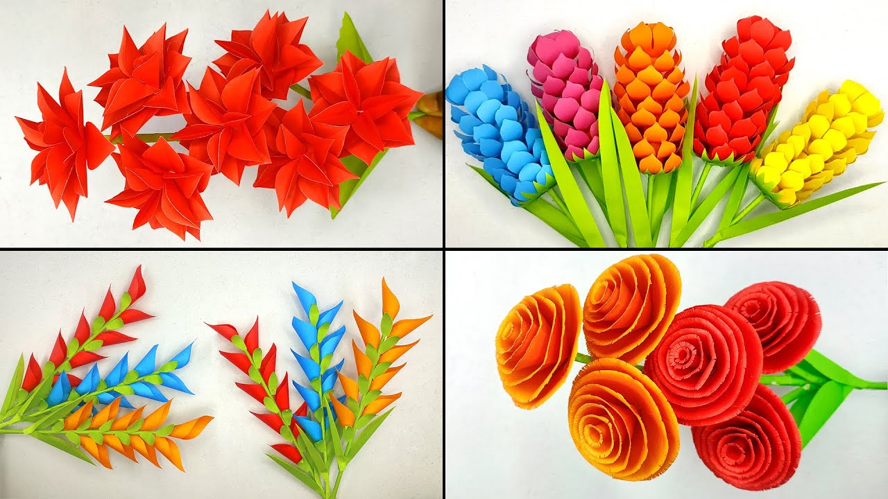4 Simple Paper Flower Making Tutorials | DIY Beautiful Paper Flowers ...