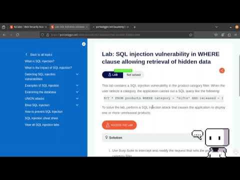 WebSec Academy: SQL injection vulnerability in WHERE clause allowing retrieval of hidden data ...