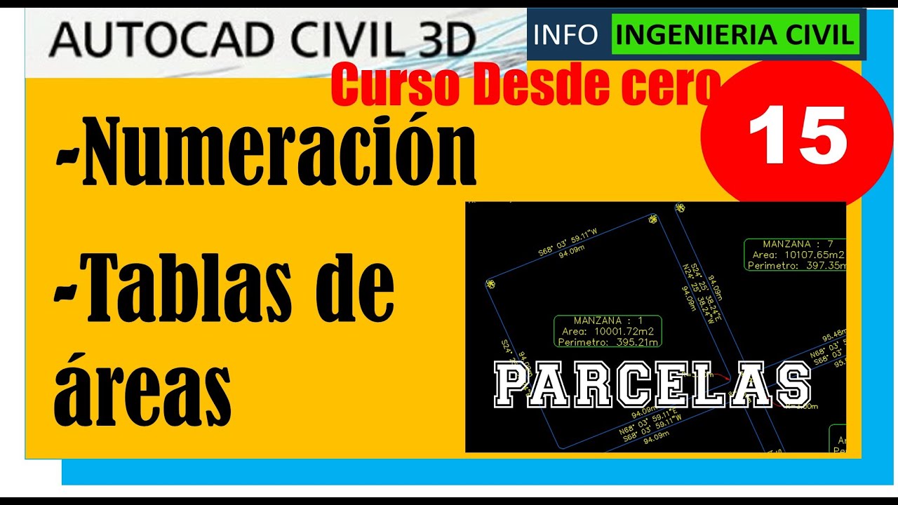 Tabla de áreas y numeración de PARCELAS con Civil 3d 🔴(#15) Curso ...
