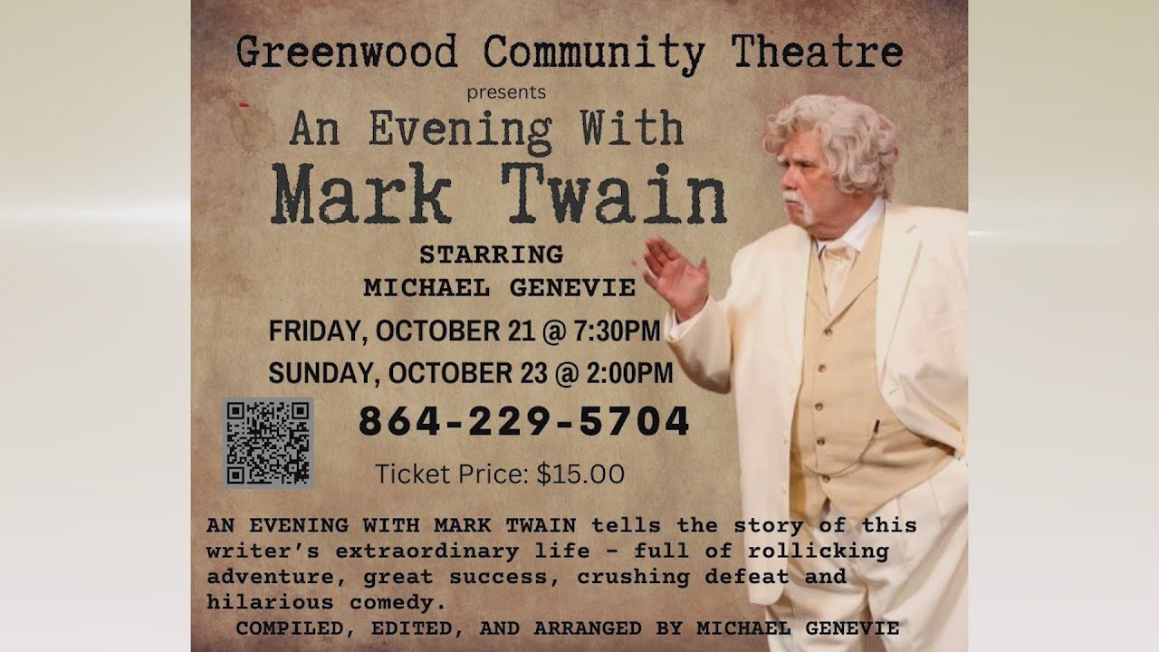 "An Evening with Mark Twain" at the Greenwood Community Theatre - YouTube