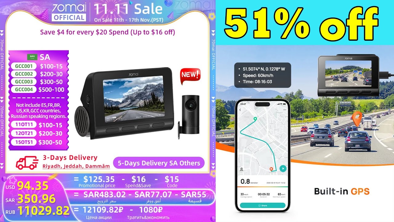 Global 70mai Dash Cam A810 Ultra HD 4K Built in GPS ADAS Auto Record ...