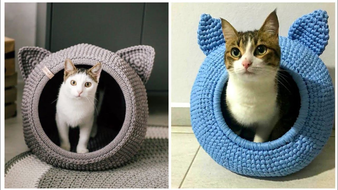 Outstanding Beautiful Crochet Knitting Cat Bed, Cave Free Ideas For Cat ...