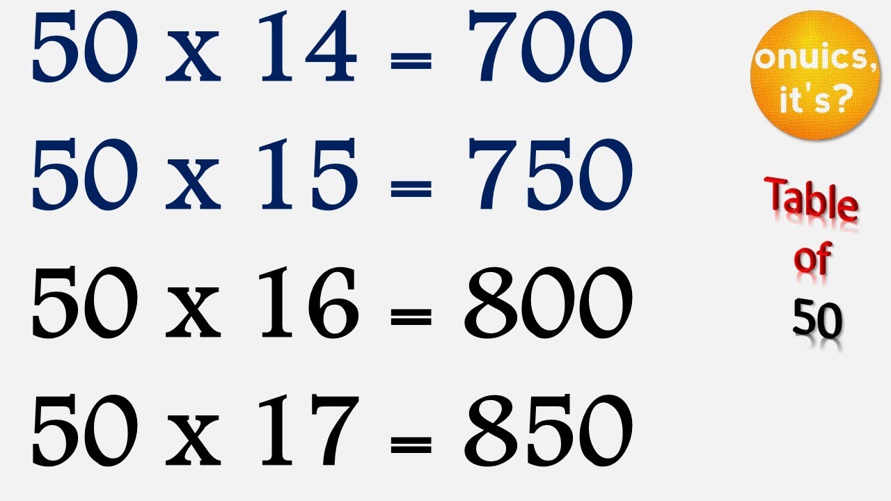 Table of 50 | 50 ka Pahada guna karke | multiplication math - YouTube