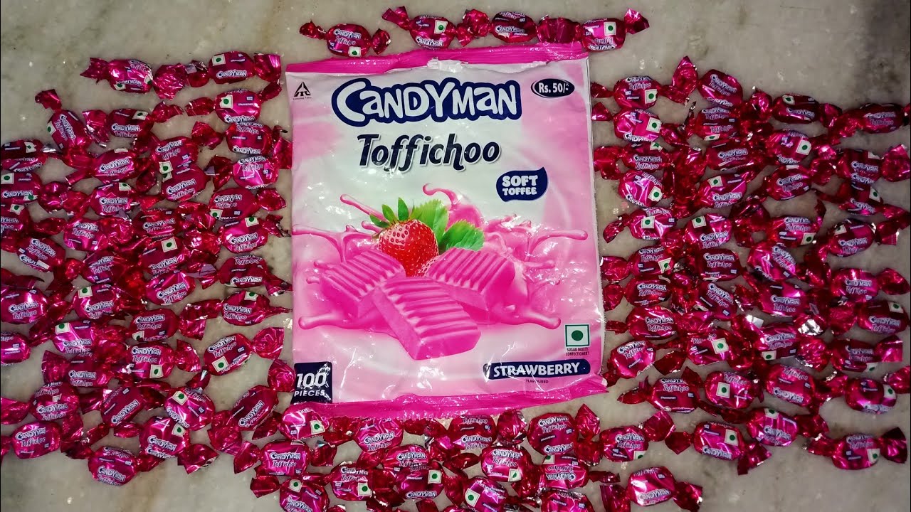 Candyman Toffichoo Toffee . Strawberry Toffees 🍬🍓 Unwrapping video ...
