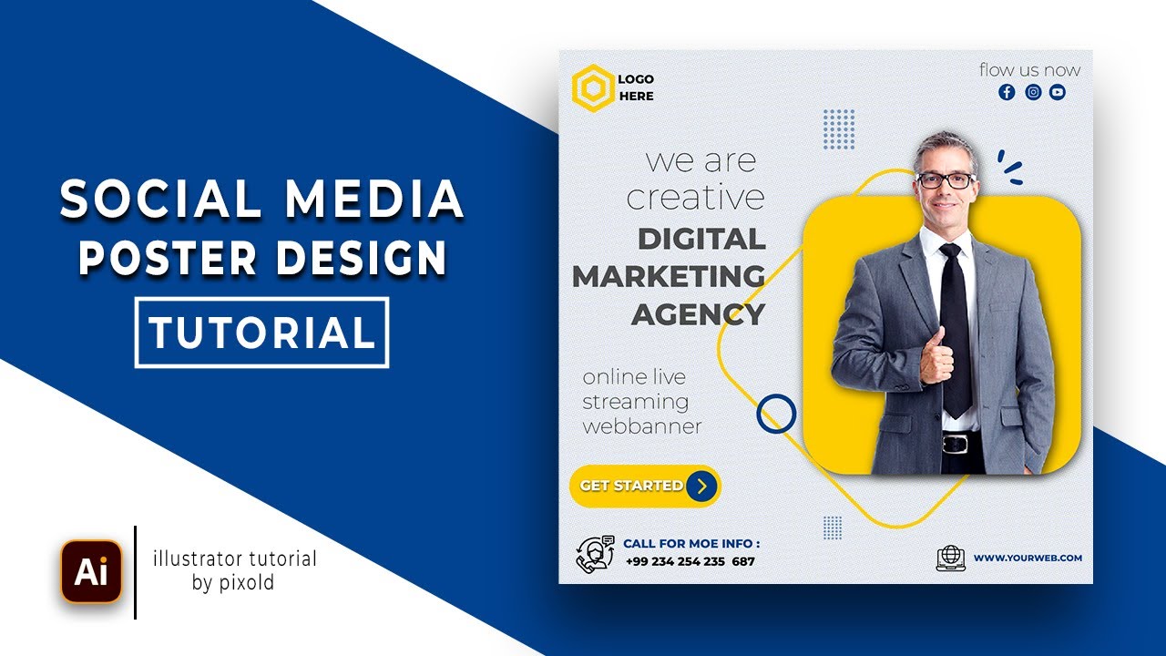 How to design Social Media Poster in illustrator | Graphic Design - YouTube