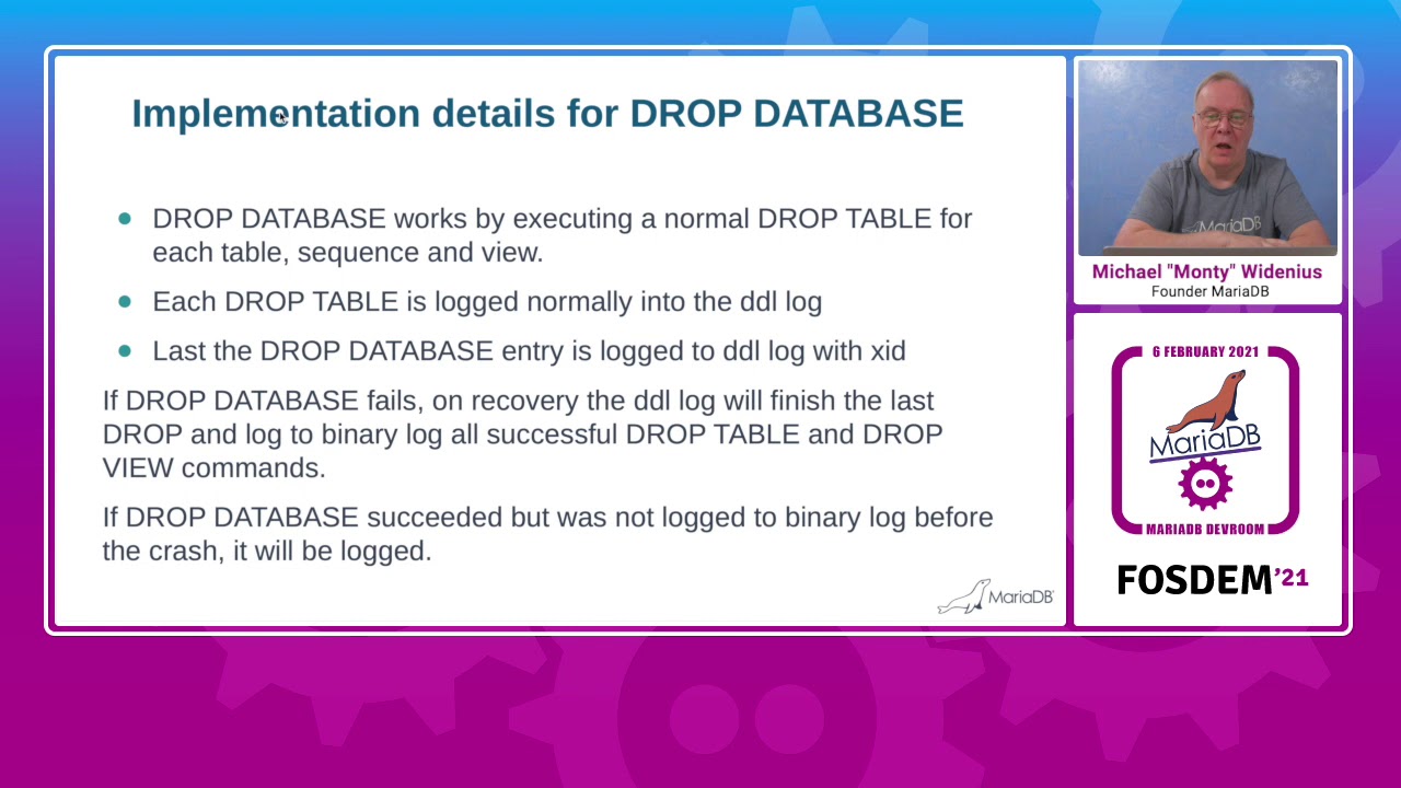 Atomic DDL in MariaDB - Michael "Monty" Widenius - FOSDEM 2021 - YouTube