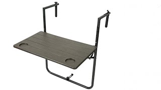 EJWOX Folding Balcony Hanging Table - Outdoor Railing Bar Serving Table, Adjustable Height/Durable