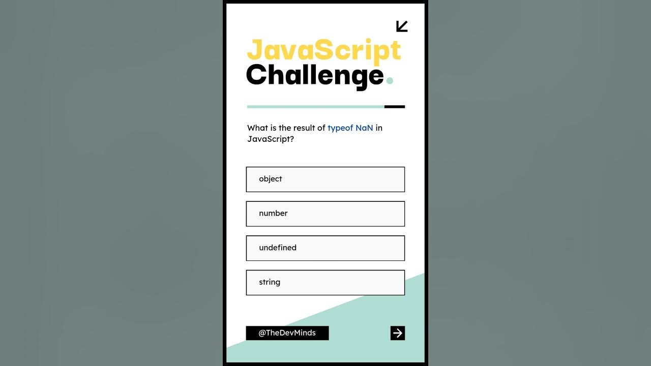 JavaScript challenge | What is the result of typeof NaN in #JavaScript ...