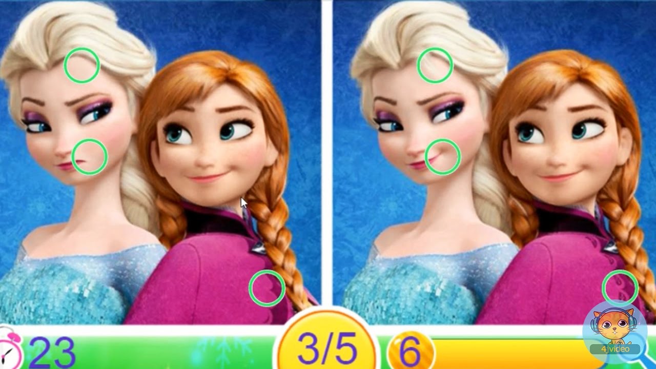 Frozen Differences - Princess Elsa Anna Disney Cartoon Puzzle Games for Kids - 4jvideo - YouTube