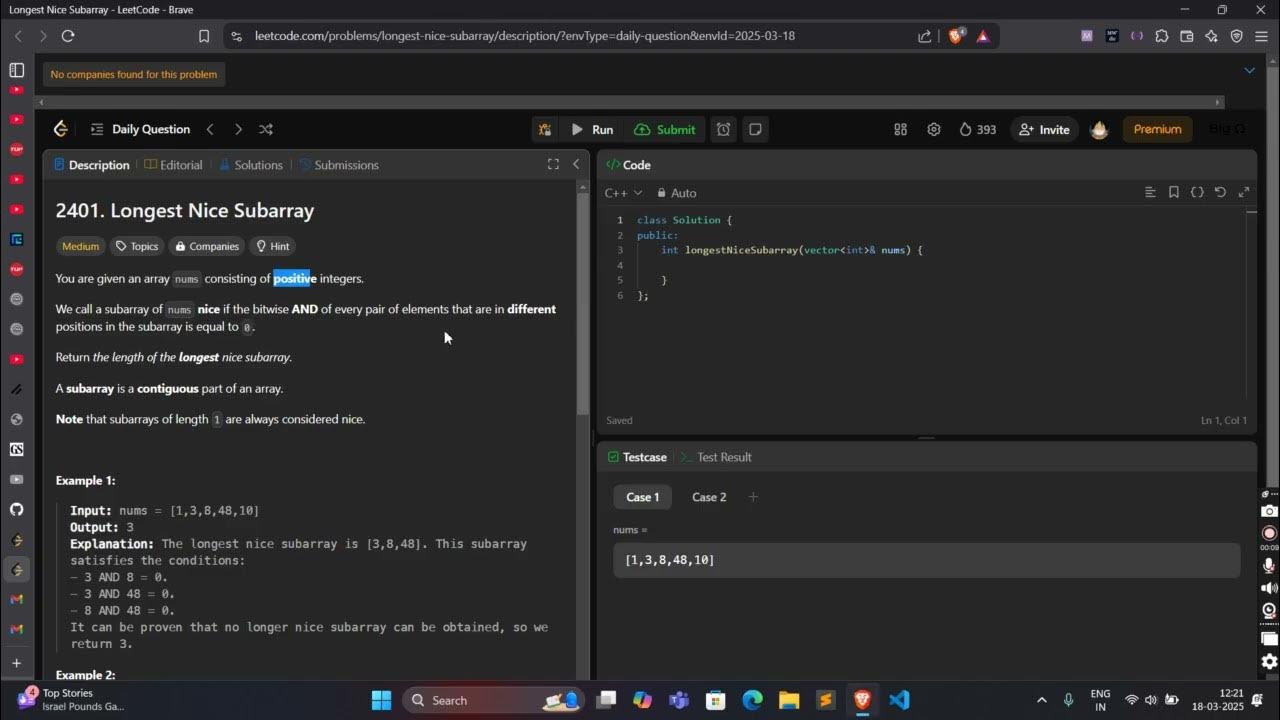 2401. Longest Nice Subarray || Leetcode Daily || Sliding Window - YouTube