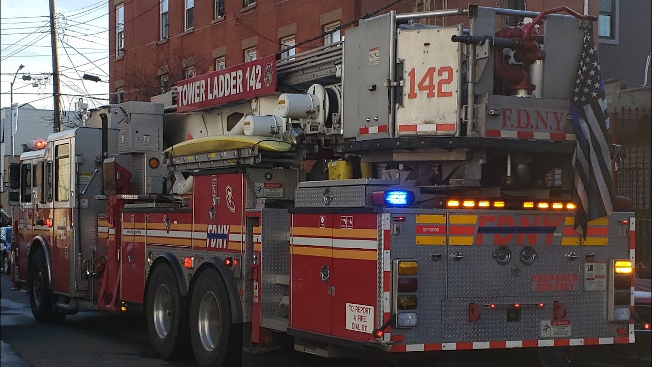 FDNY Ladder 142 Leaving From The Aftermath Of An 3rd Alarm Fire In East ...
