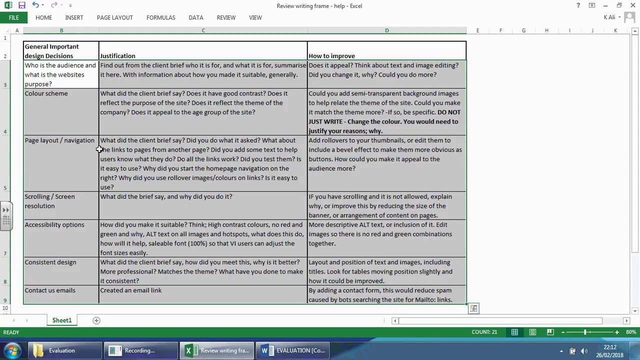 4 Using the Writing Frame to complete the EVALUTION - YouTube