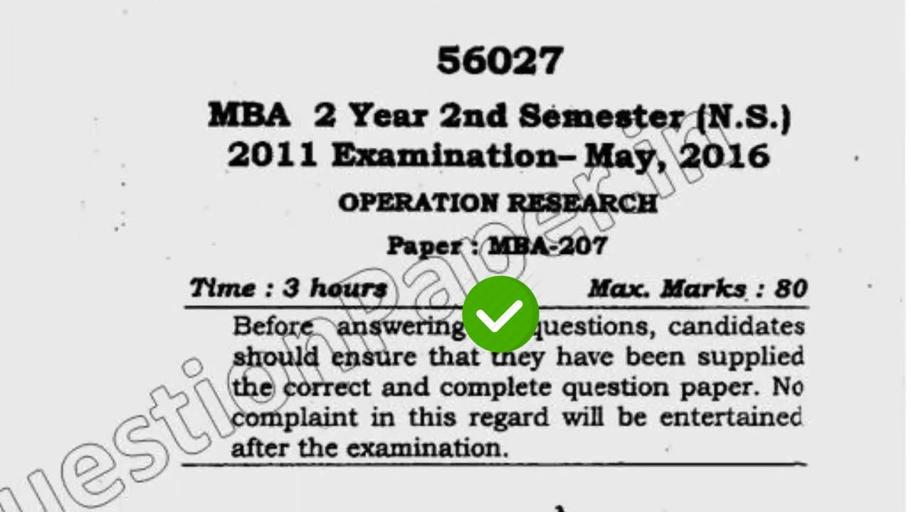 2016 Mdu MBA 2nd Sem Operation Research Question Paper - YouTube