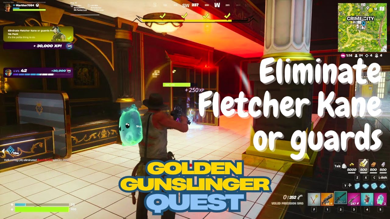Eliminate Fletcher Kane or guards from his Pack Fortnite Golden ...