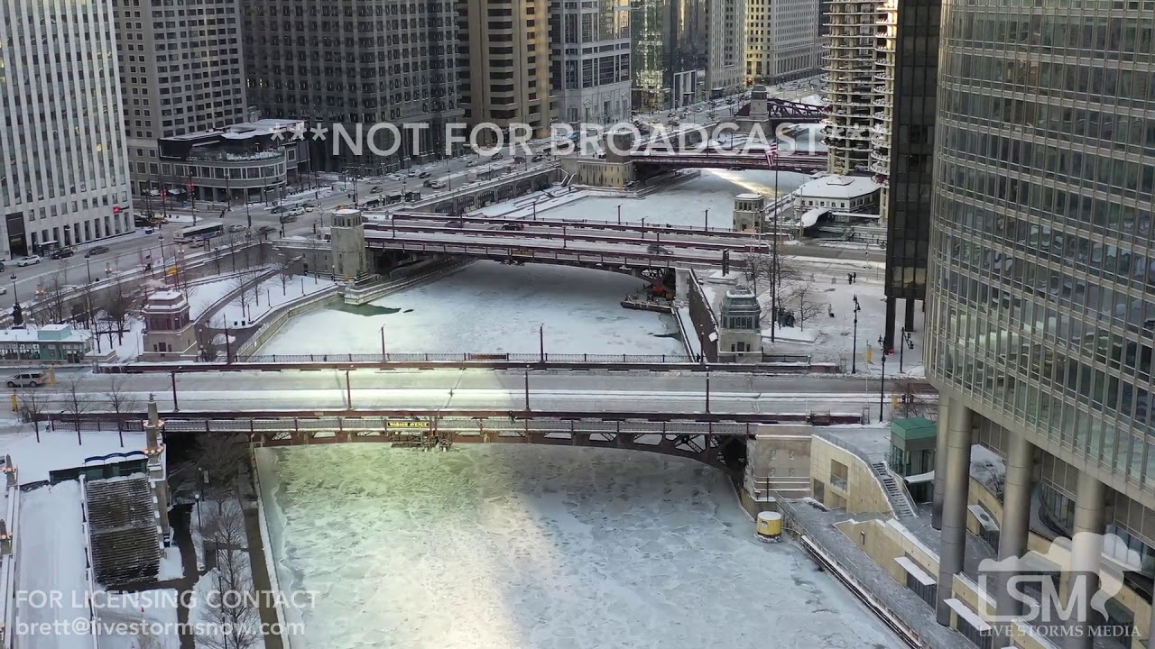 1-31-2019 Chicago, Il Drone video over frozen Chicago River, sunrise ...