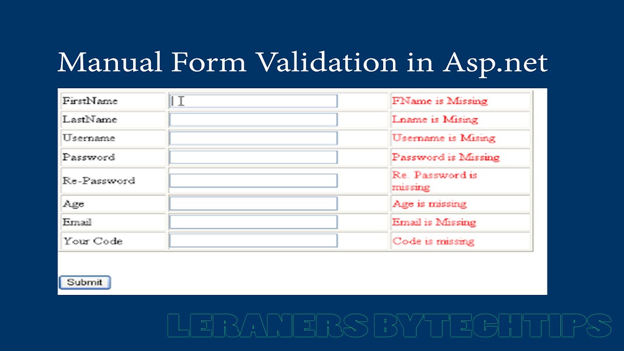 How to make manual form validation in asp.net? - YouTube