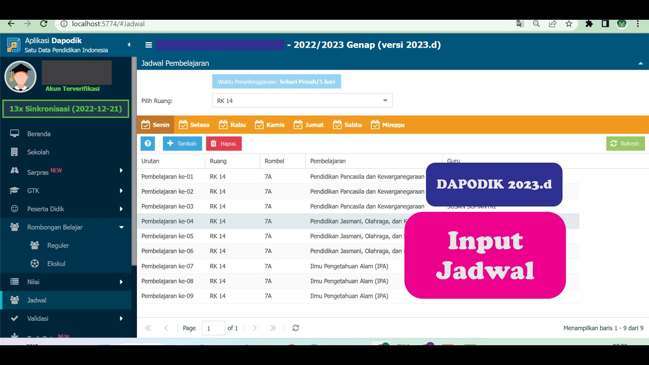 Cara Input Jadwal di Dapodik 2023 d - YouTube