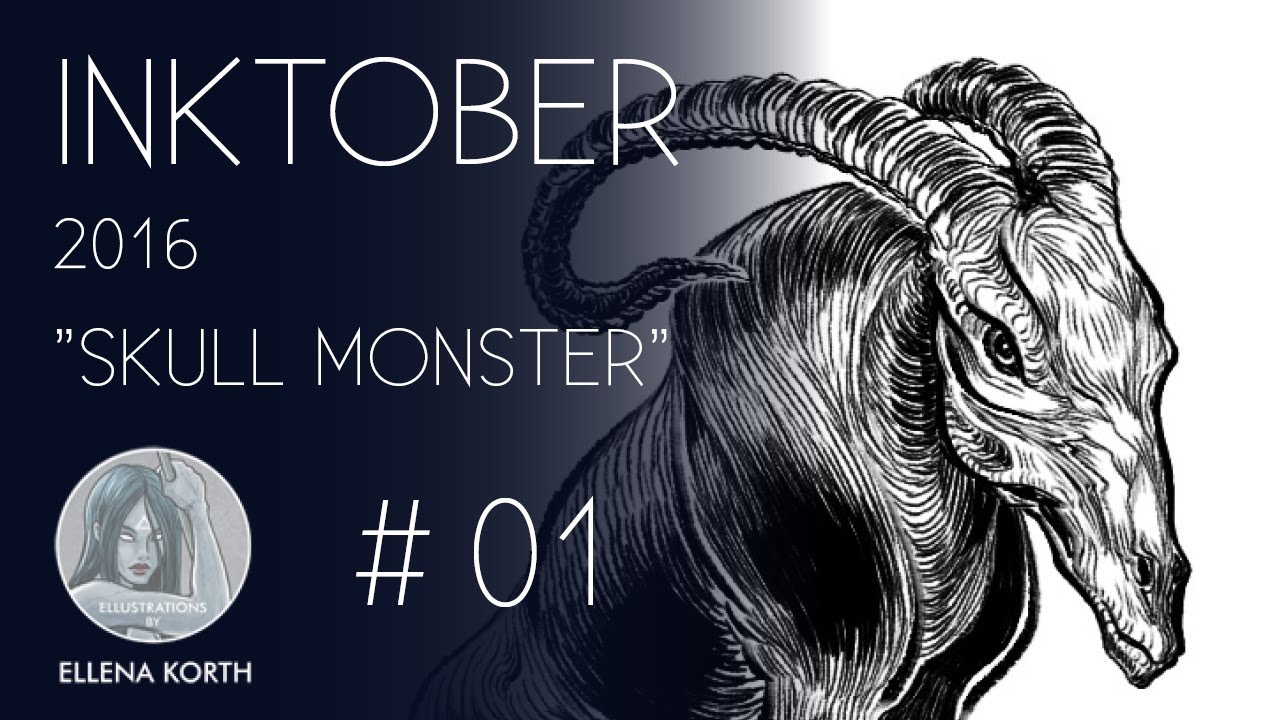 Creature Design | Inktober | 2016 | Skull Monster | #01 | Inking ...