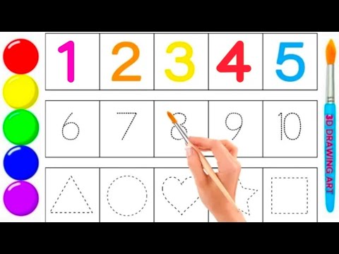 How to draw 124 Number and Shapes Drawing Colouring 🌈 for kids and ...