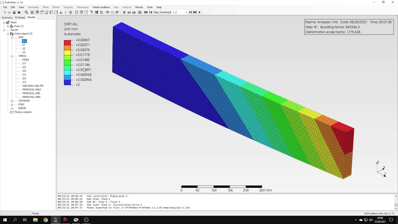 PrePoMax (CalculiX FEA) - Tutorial 4 - Buckling of a beam - YouTube