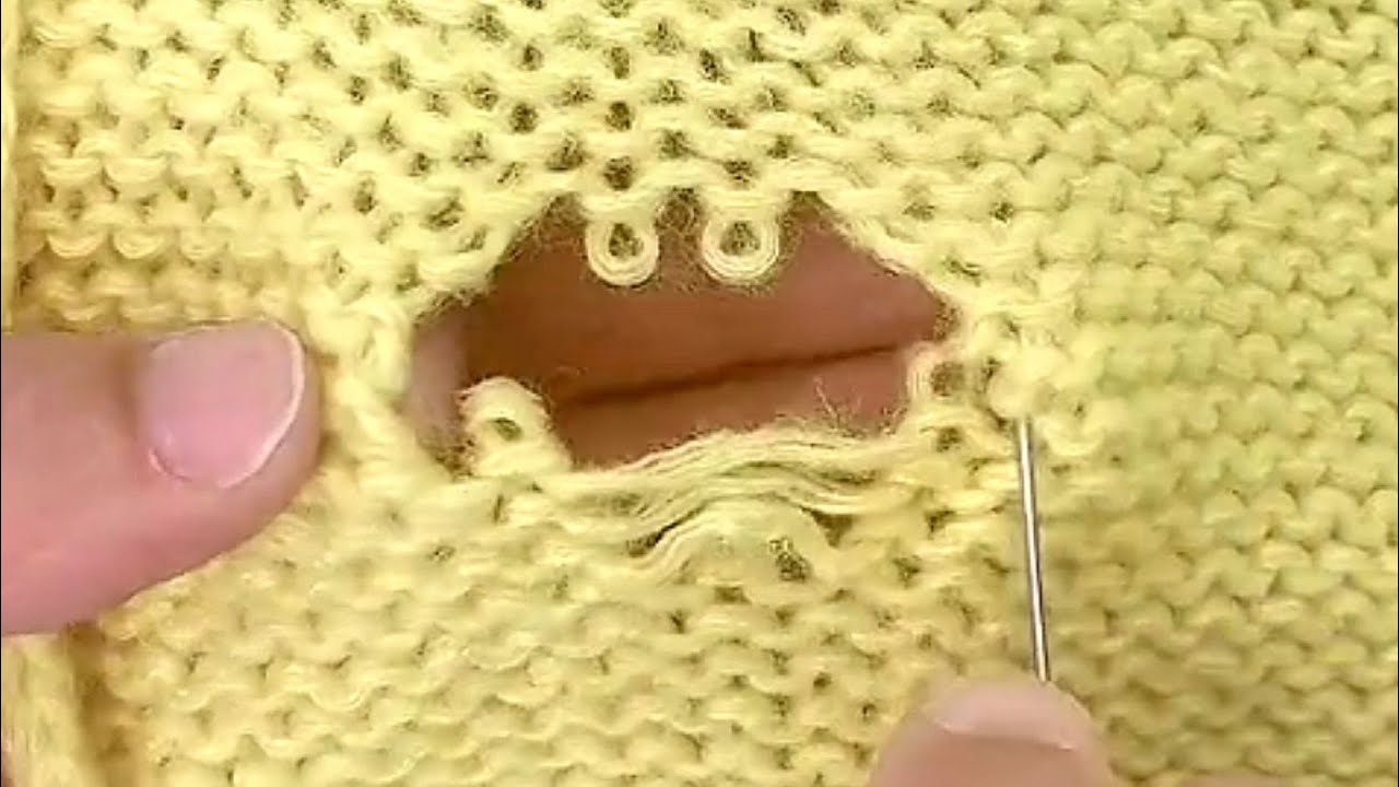 How to Use a Sewing Needle to Repair a Knitted Sweater with 2 Broken ...