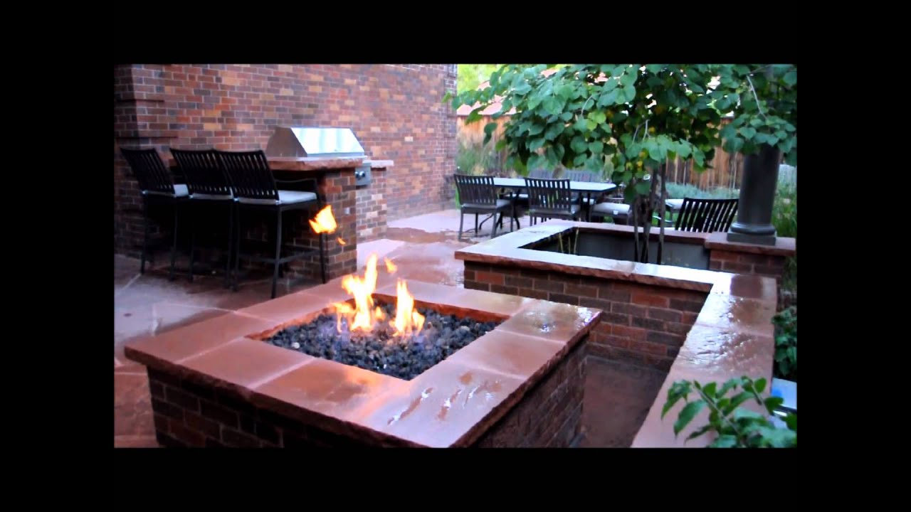 Brick Fire Pit, Seat Wall and Outdoor Kitchen - YouTube