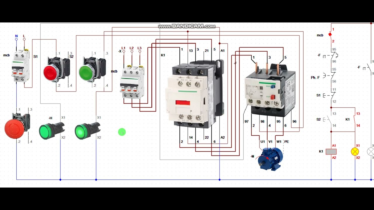 DOL motor Control 3D components wiring - YouTube