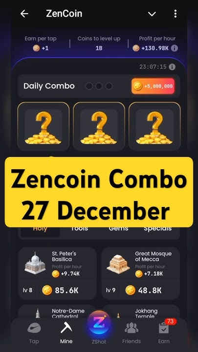 Zen coin daily combo Today 27 December | Zen coin combo cards #zencoin #combo - YouTube