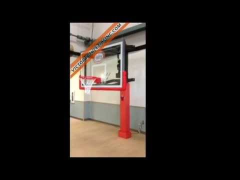 Retractable Indoor Basketball Backstop with Adjustable Height Control ...