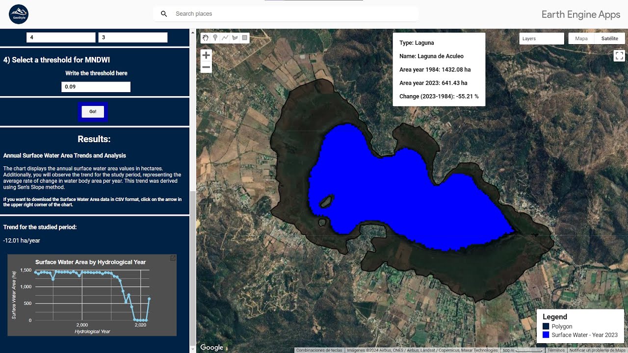 Análisis del cambio de cuerpos de agua en Google Earth Engine con ...