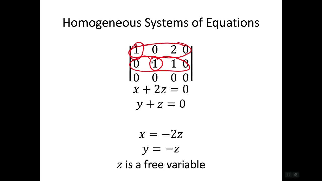 Solving a Homogeneous Systems of Equations Using Matrices - YouTube