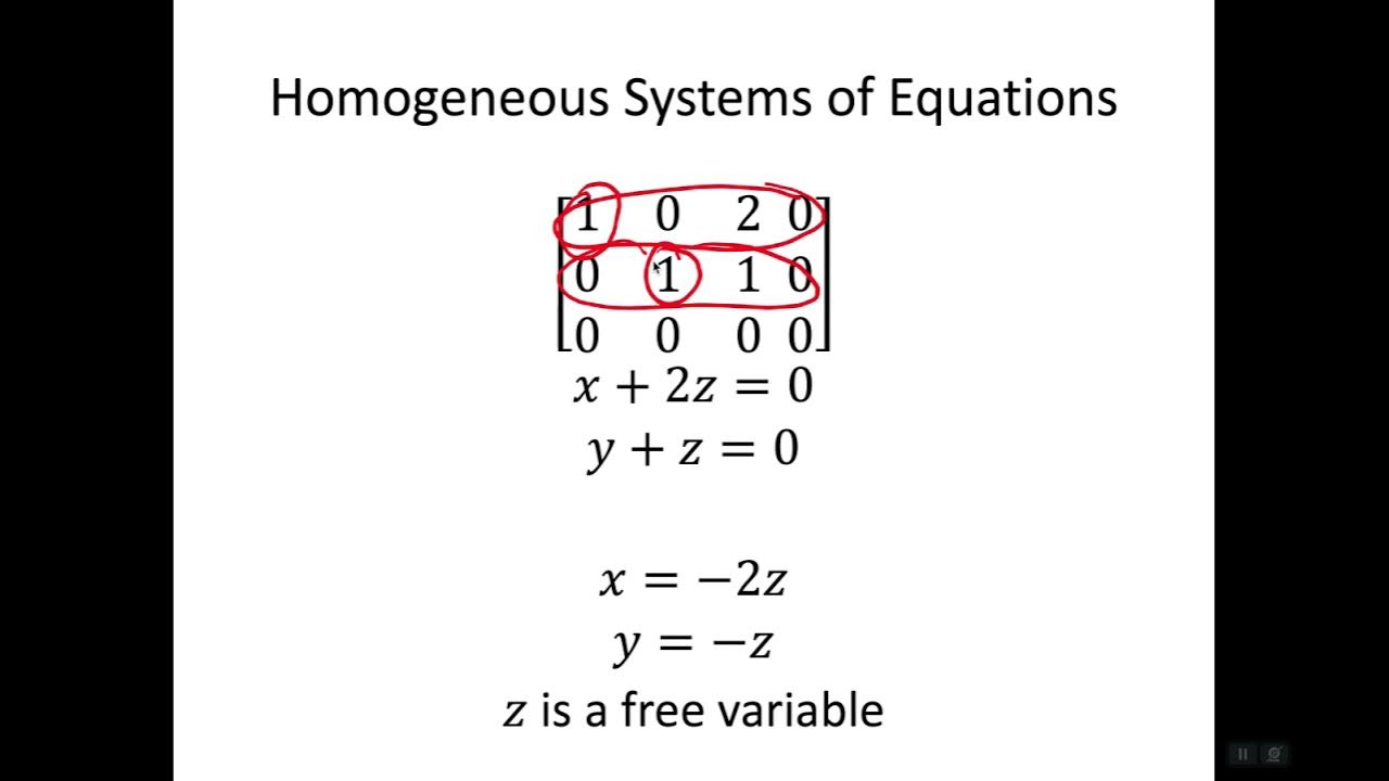 Solving a Homogeneous Systems of Equations Using Matrices - YouTube
