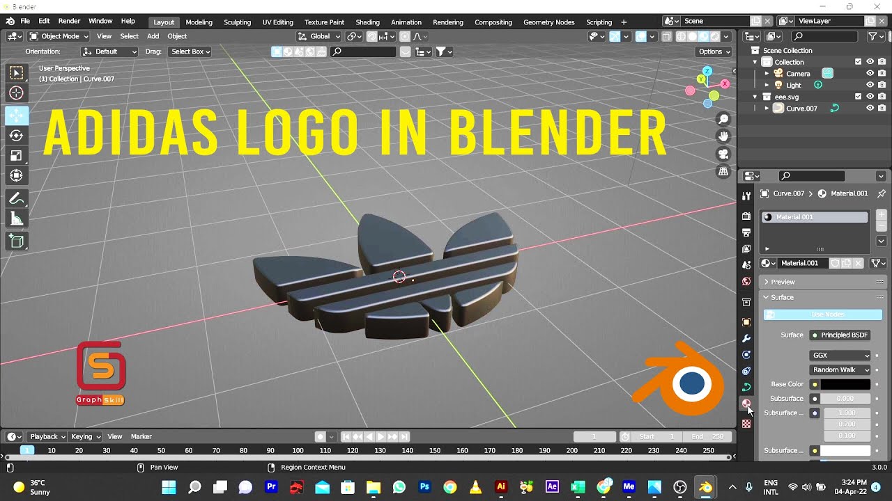 ADIDAS LOGO IN BLENDER 3.0 | TUTORIAL BY GRAPH SKILL - YouTube