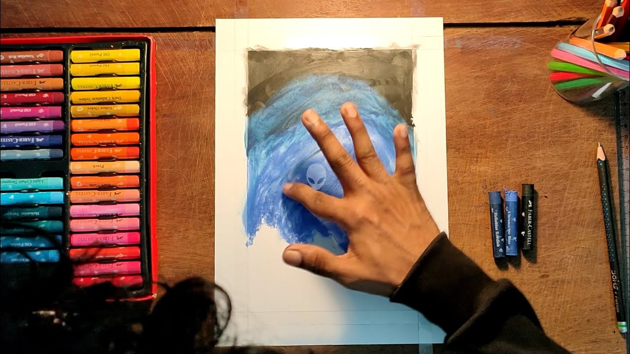 Easy Oil Pastel Night Sky Drawing For Beginners! With Step-By-Step ...