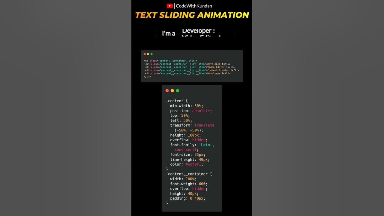 Text Sliding Animation Html Css Toturial Youtube