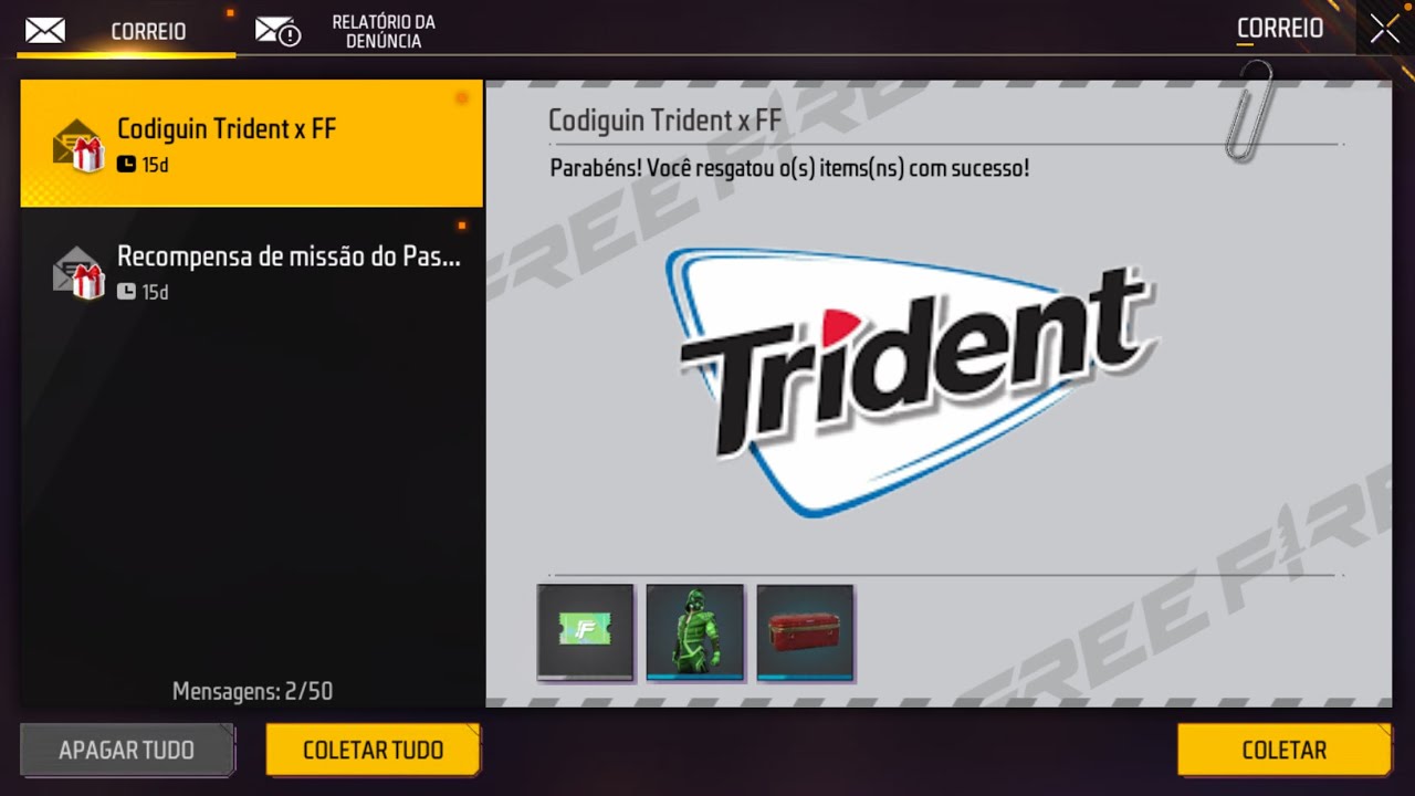 COMO PEGAR PACOTE TRIDENT NO FREE FIRE COMO PEGAR TOKEN BILHETE VERDE ...