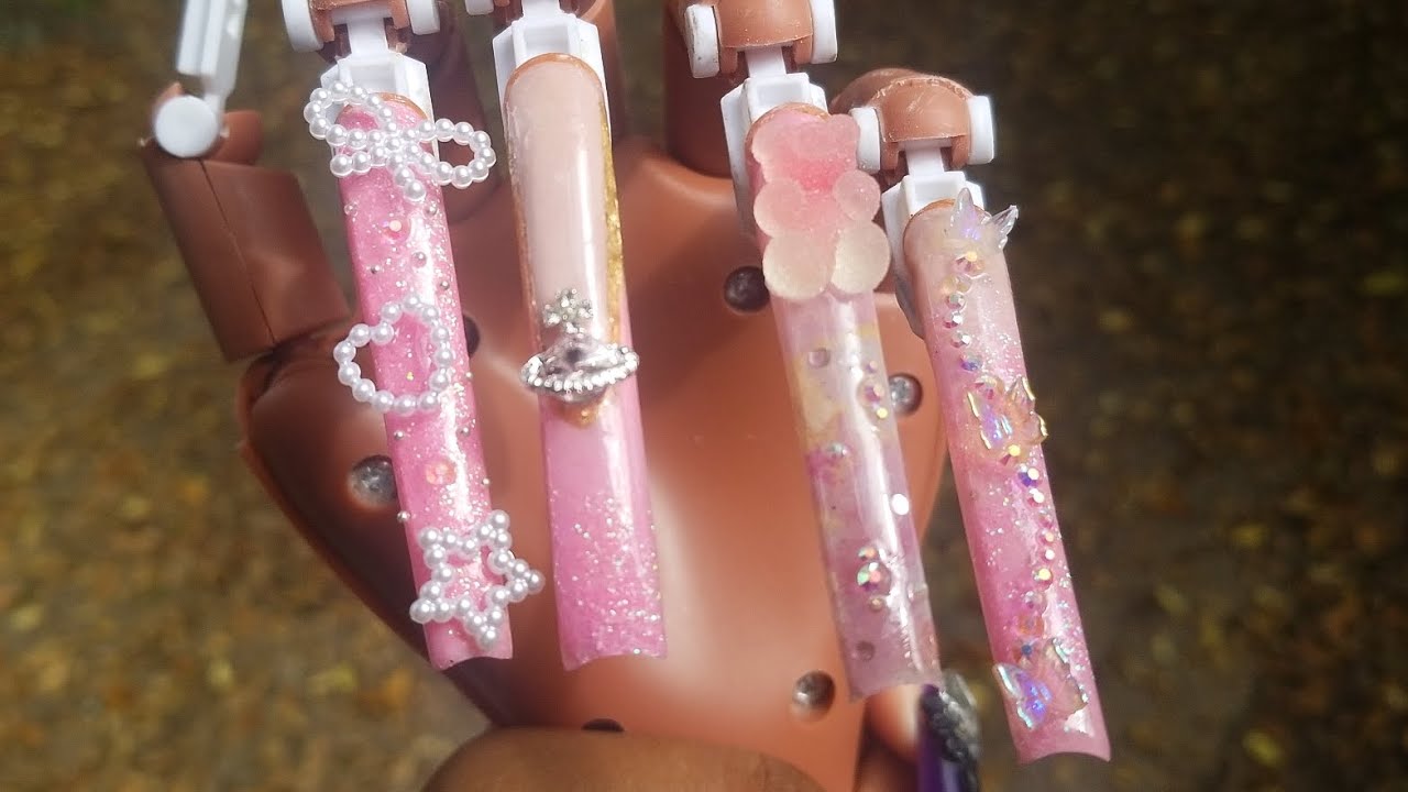 Pink Kawaii Nails Freestyle Acrylic Nails Youtube