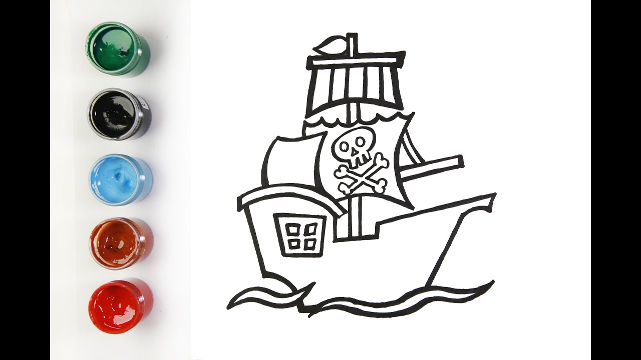 How to draw Pirate Ship And Learn Drawing and Coloring for kids! Dolly ...