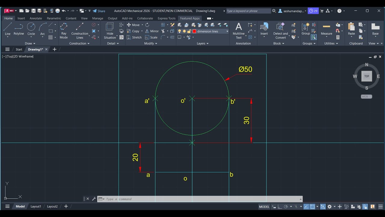 orthographic projection of a circle in Autocad - YouTube
