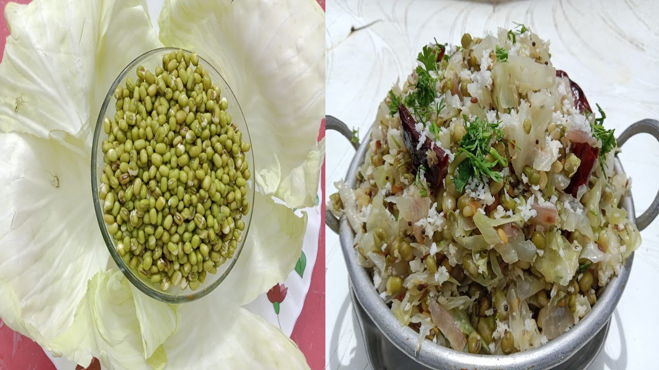 ಎಲೆಕೋಸು ಹೆಸರುಕಾಳು ಪಲ್ಯ / Hesarukalu Elekosu Palya / Cabbage Sabzi ...