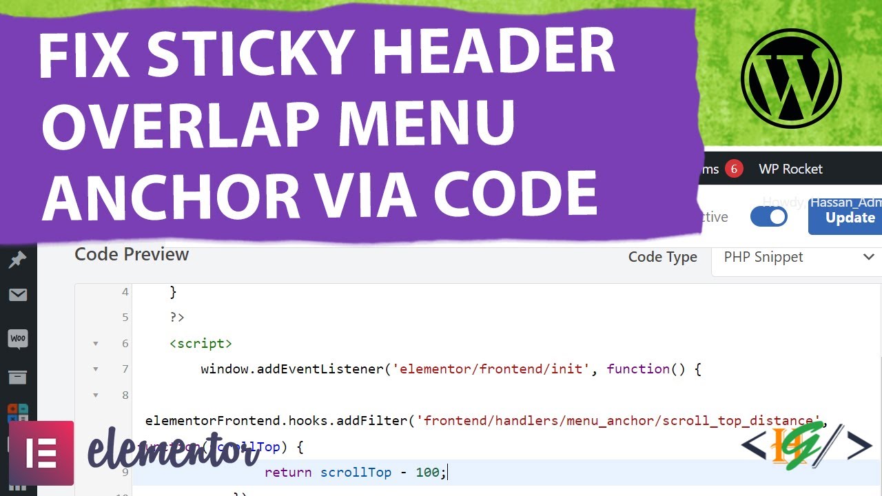 How To Fix Sticky Header Overlap Menu Anchor Using Custom Code In Elementor Pro Wordpress Youtube